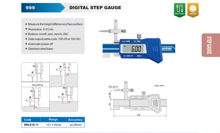 ACCUD DIGITAL STEP GAUGE 999-010-11 (0-10mm/0.01mm) - CV. TUNAS HARAPAN - Precision Measuring ...